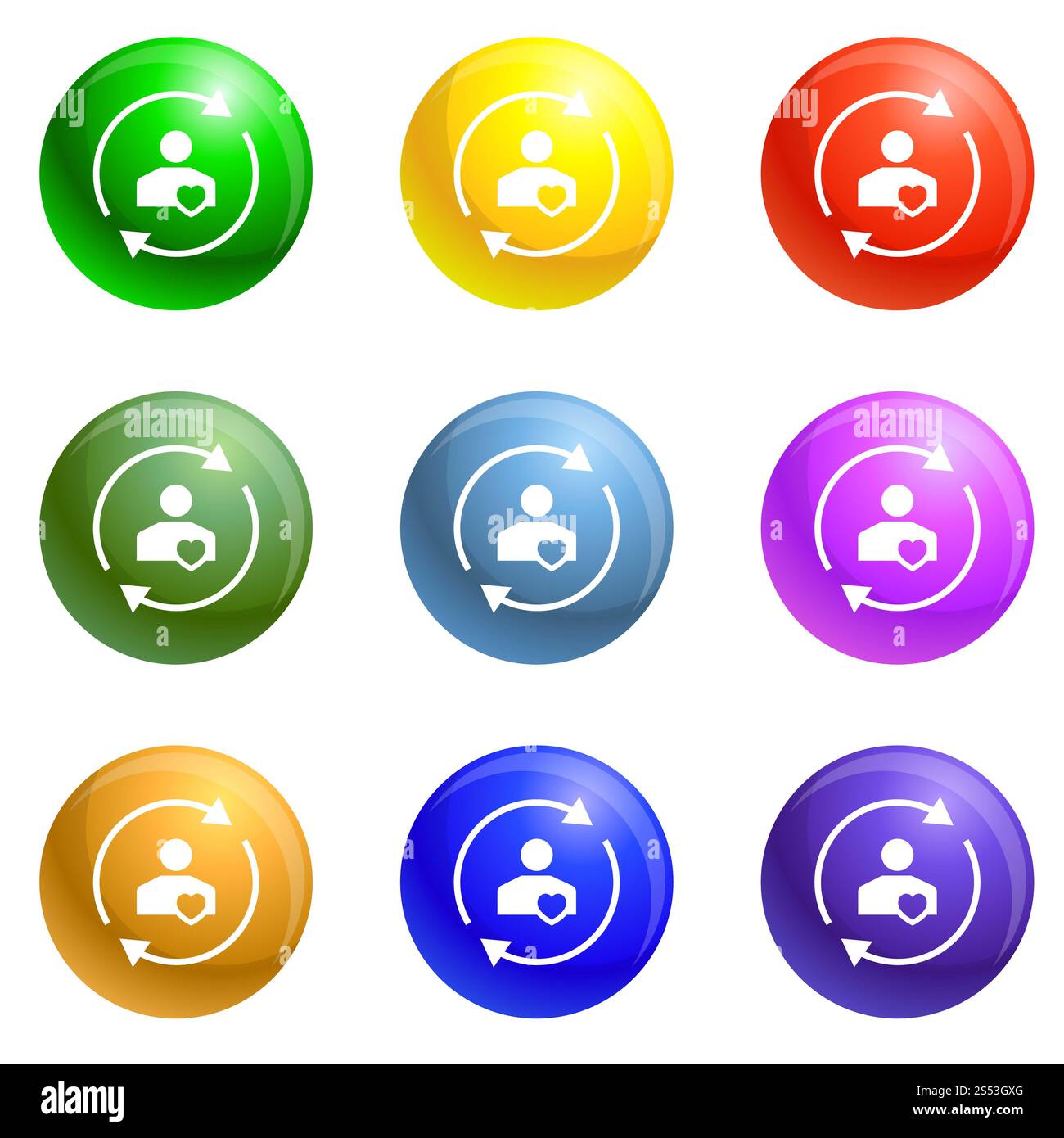 Round circle arrow icons vector 9 color set isolated on white ...