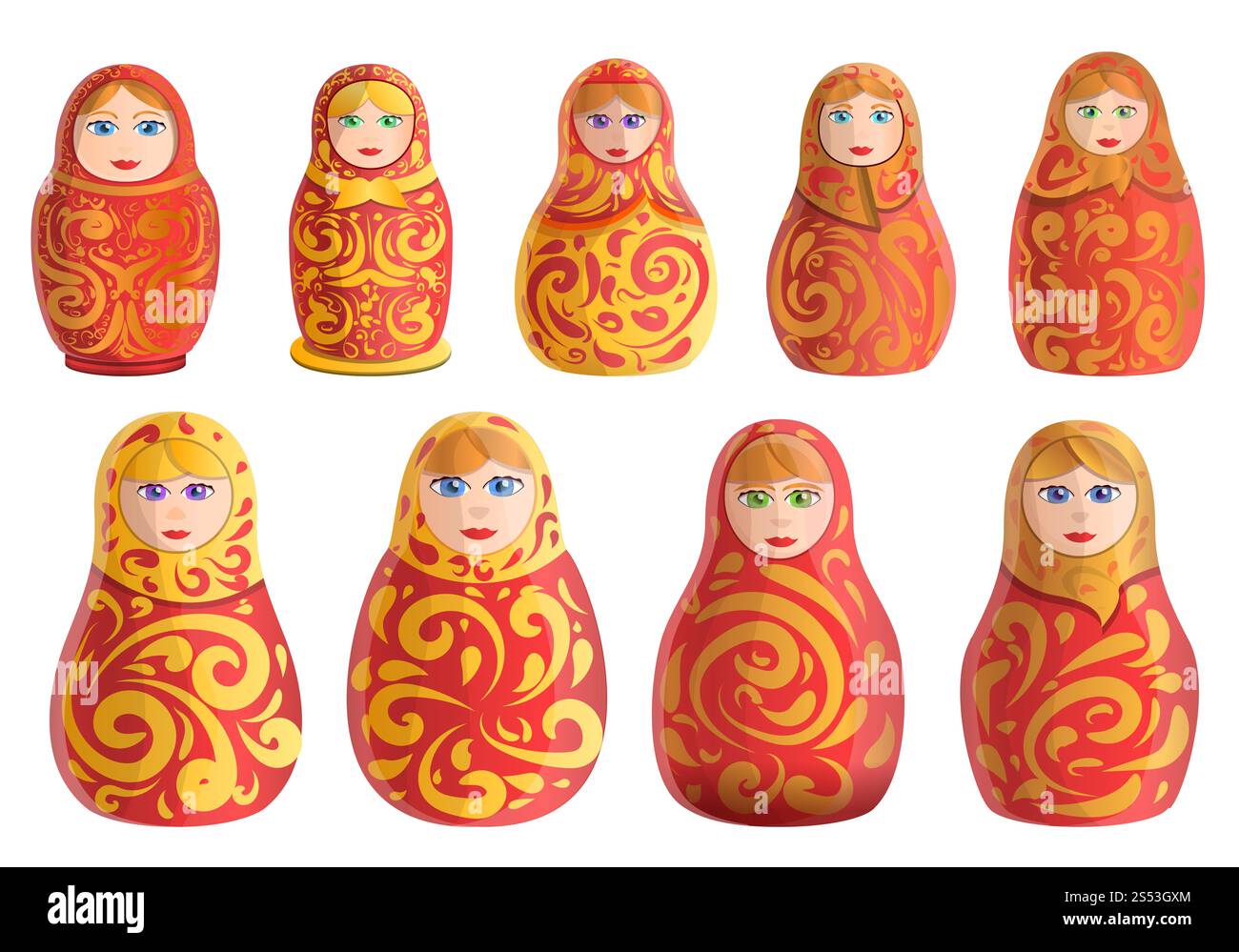 Nesting doll icons set. Cartoon set of nesting doll vector icons for ...