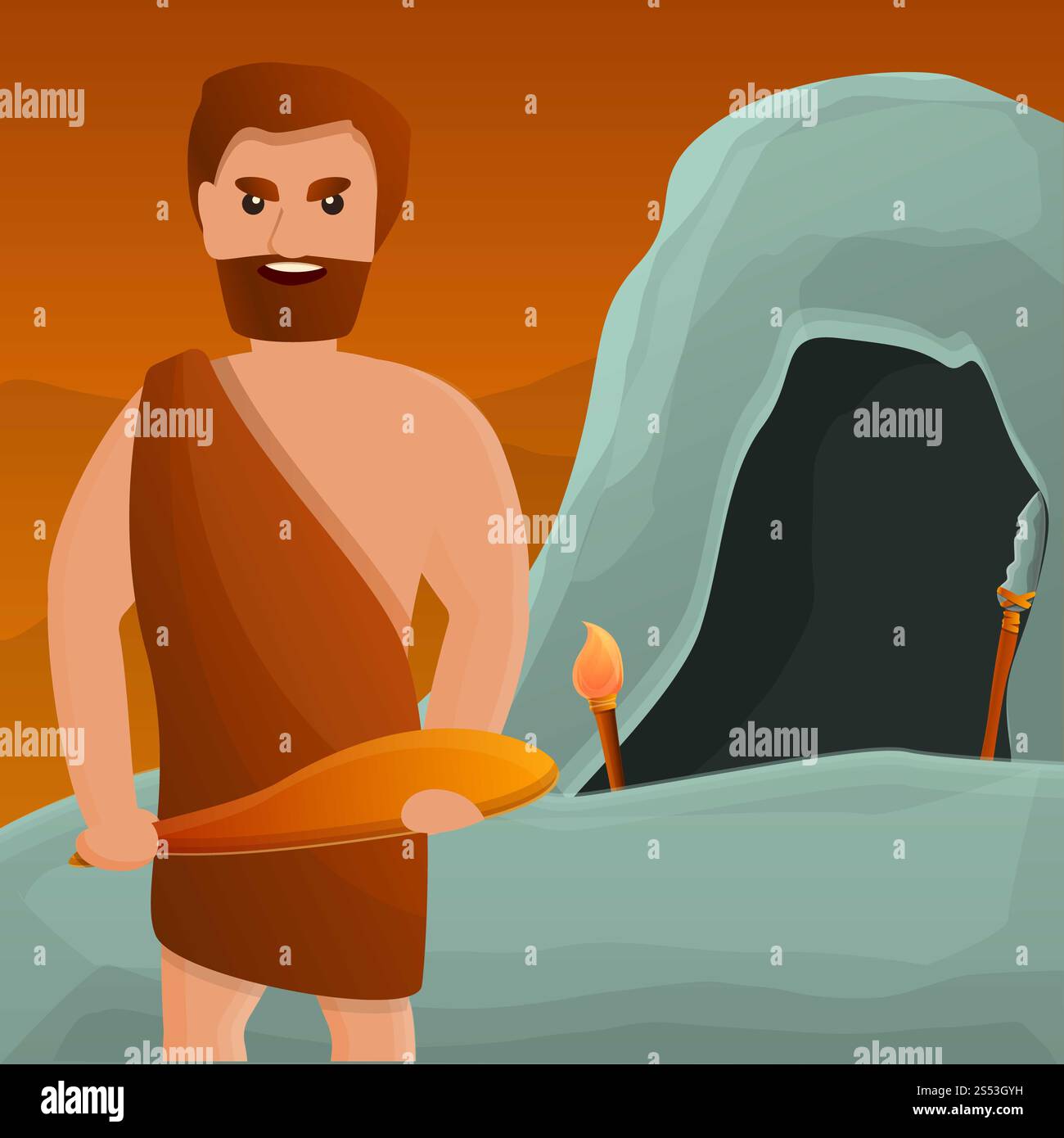 Hunter stone age man concept background. Cartoon illustration of hunter ...