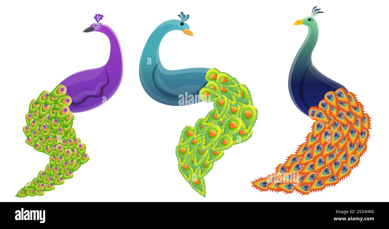 Peacock icons set. Cartoon set of peacock vector icons for web design ...