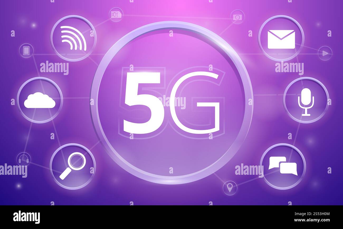 Fast 5G technology concept background. Cartoon illustration of fast 5G technology vector concept ...