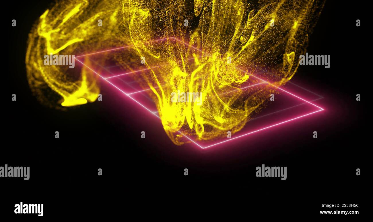 Image of red and purple particle network over pink neon basketball ...