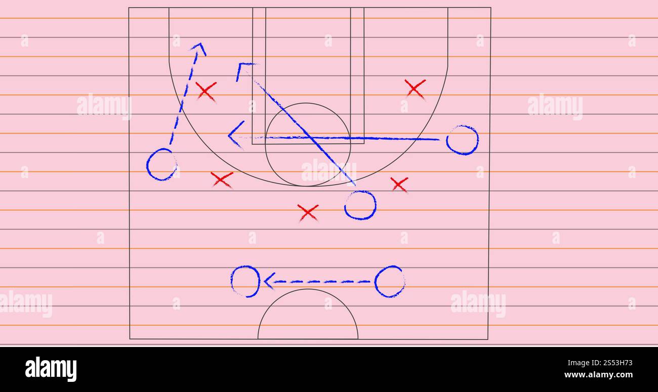 Image of basketball sports court with tactics and strategy drawings on ...