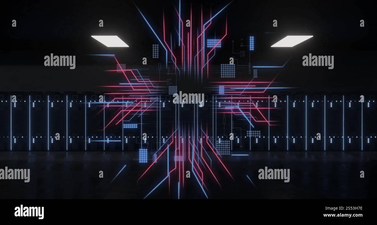 Image of circuit board and digital data processing over computer servers Stock Photo - Alamy