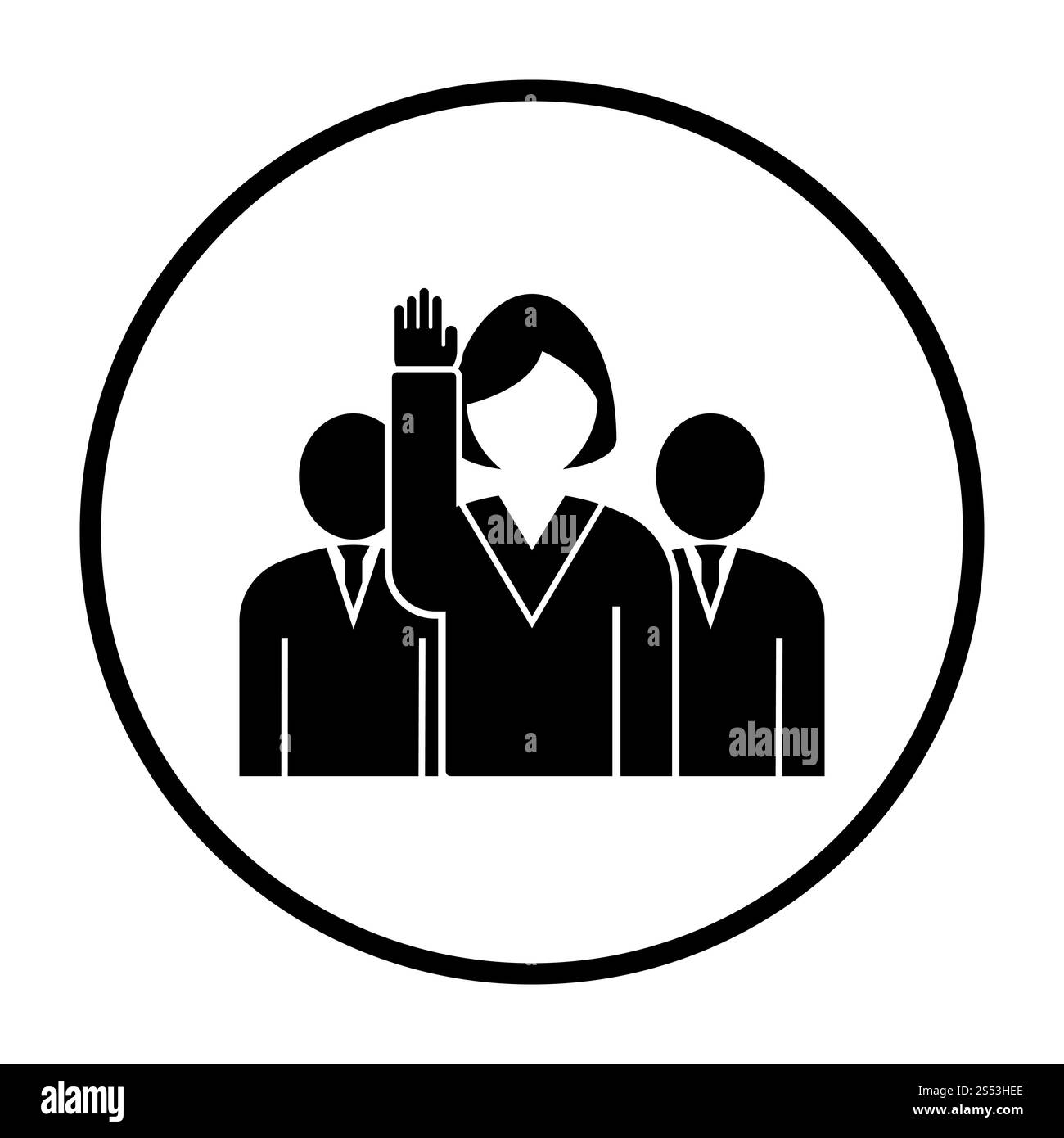 Voting Lady With Men Behind Icon. Thin Circle Stencil Design. Vector ...