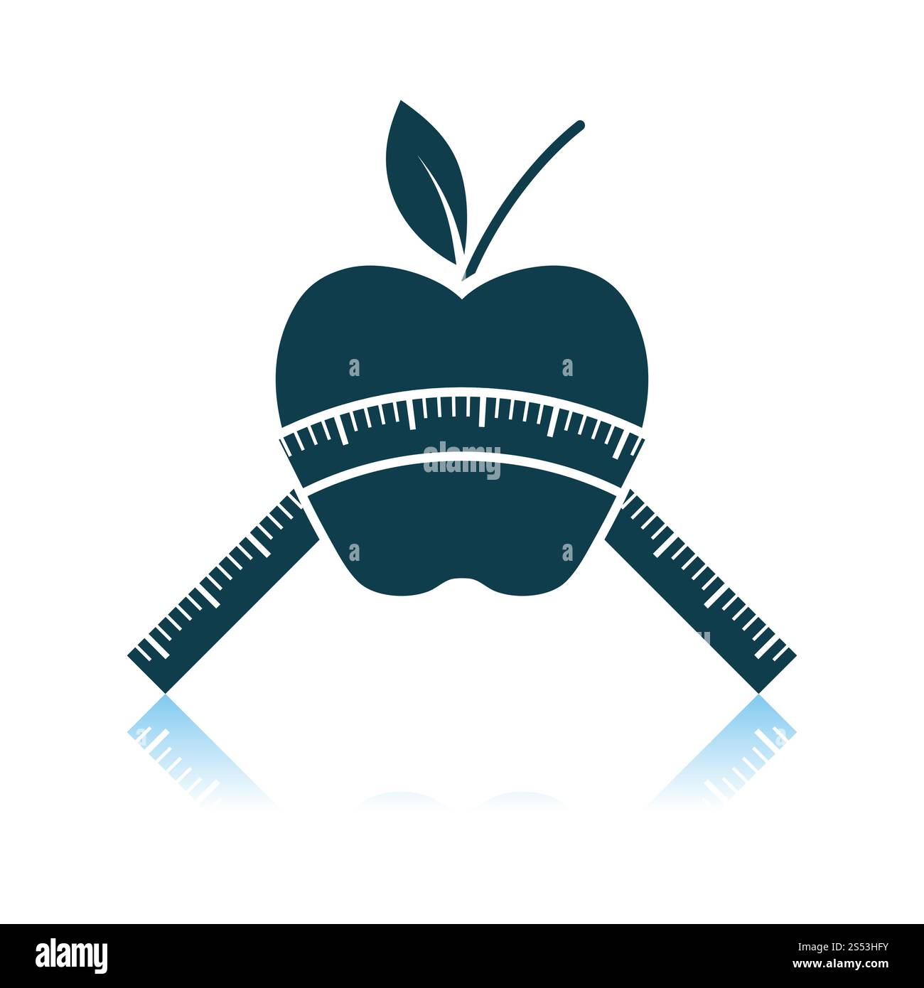 Apple With Measure Tape Icon. Shadow Reflection Design. Vector ...