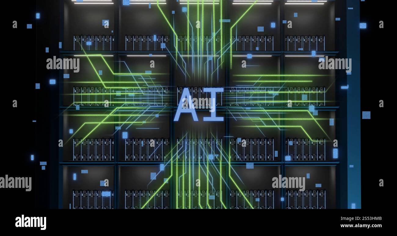 Image of ai digital data processing and text over computer servers Stock Photo - Alamy