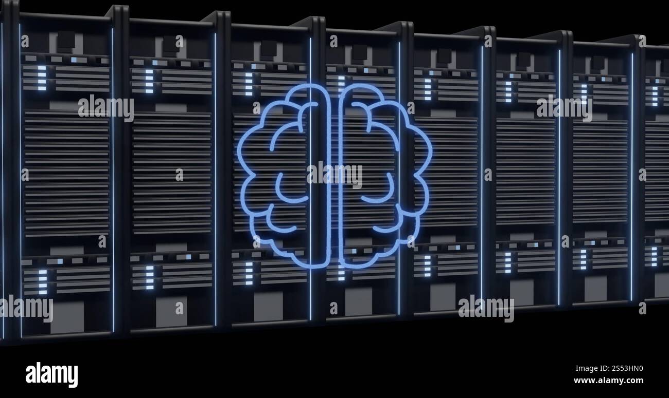 Image of ai digital data processing and brain over computer servers ...