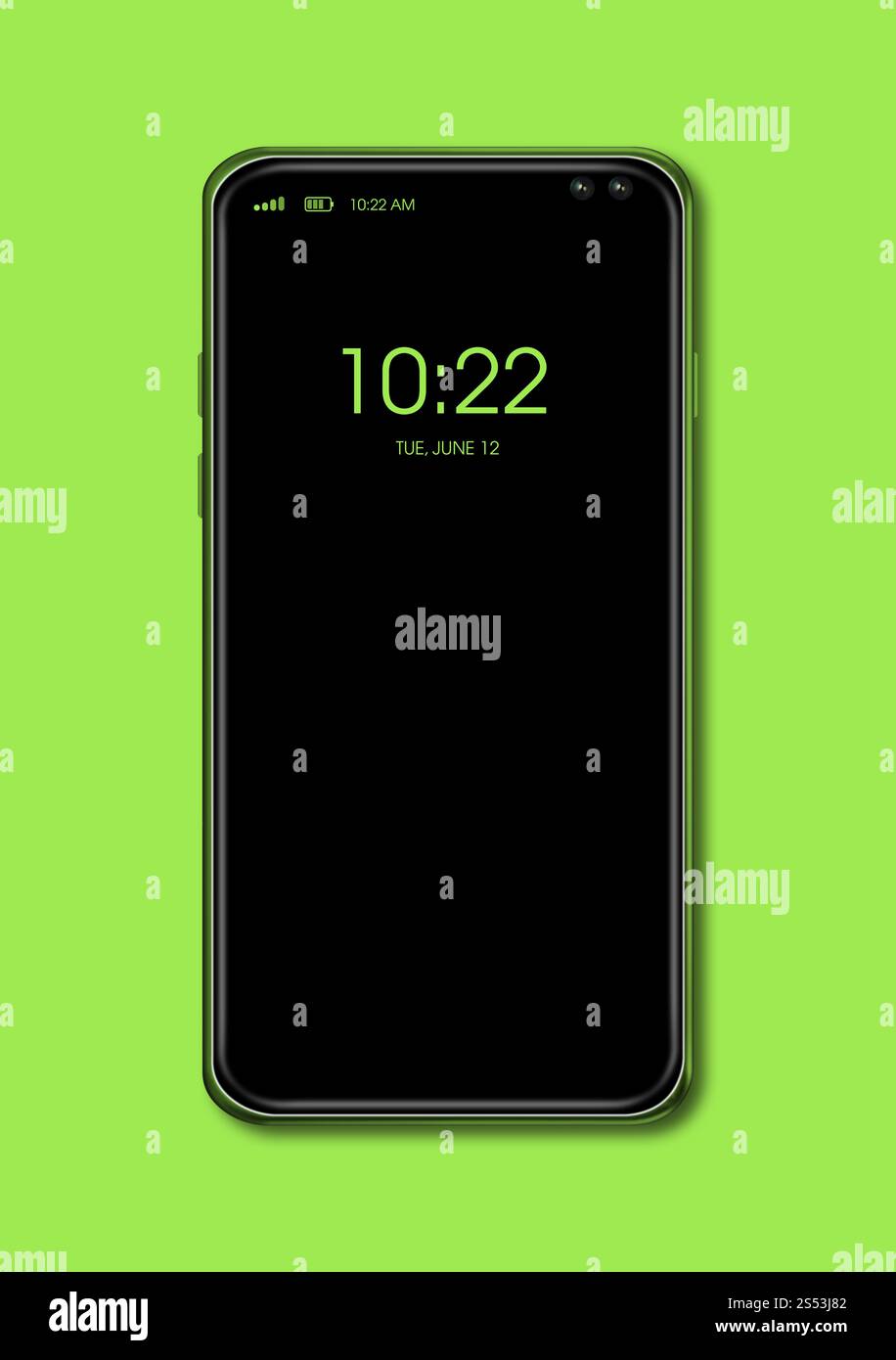 All-screen digital black smartphone mockup isolated on green. 3D render ...