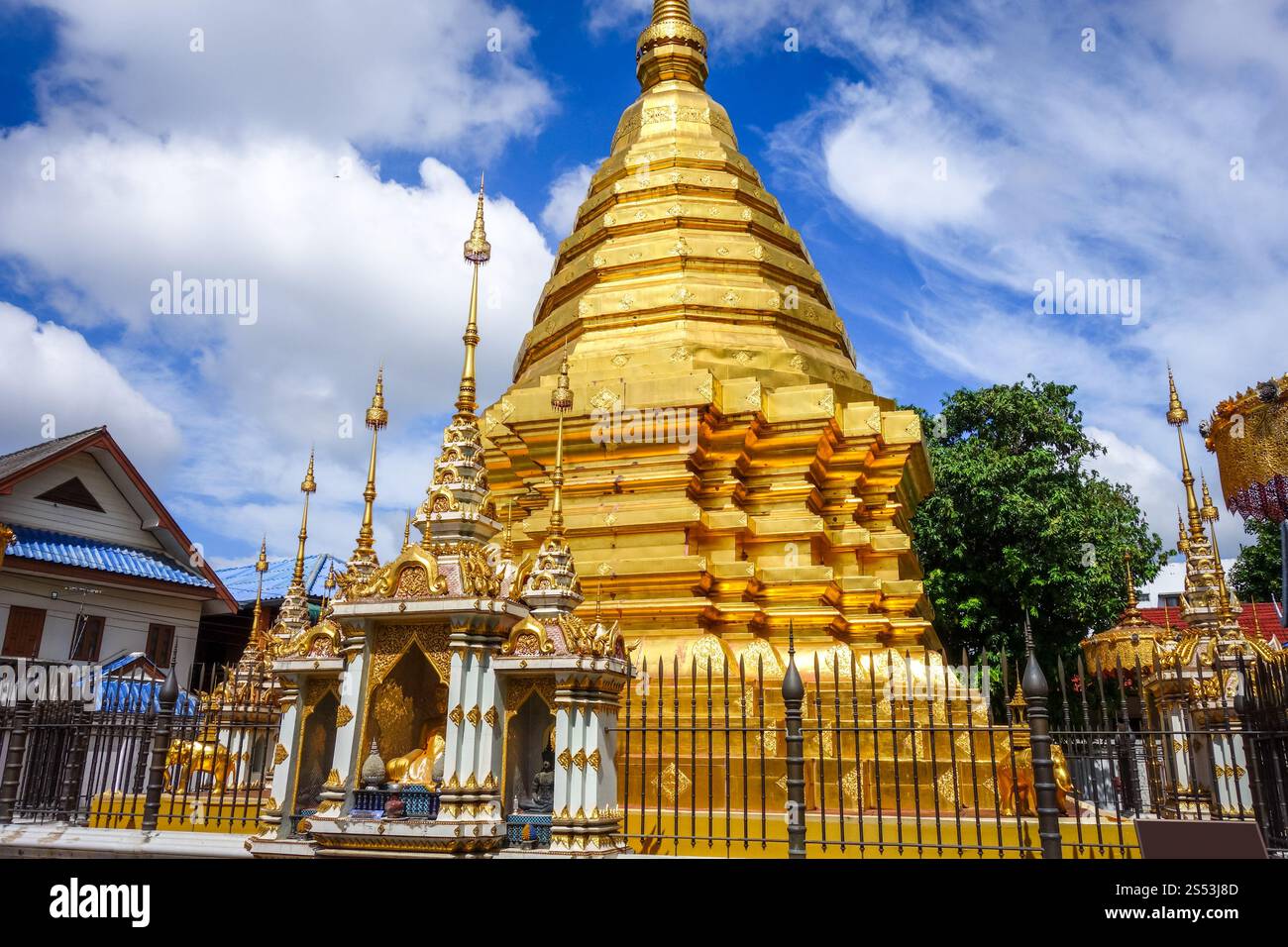 Golden Pagoda in Wat Chomphu temple, Chiang Mai, Thailand. Wat Chomphu ...