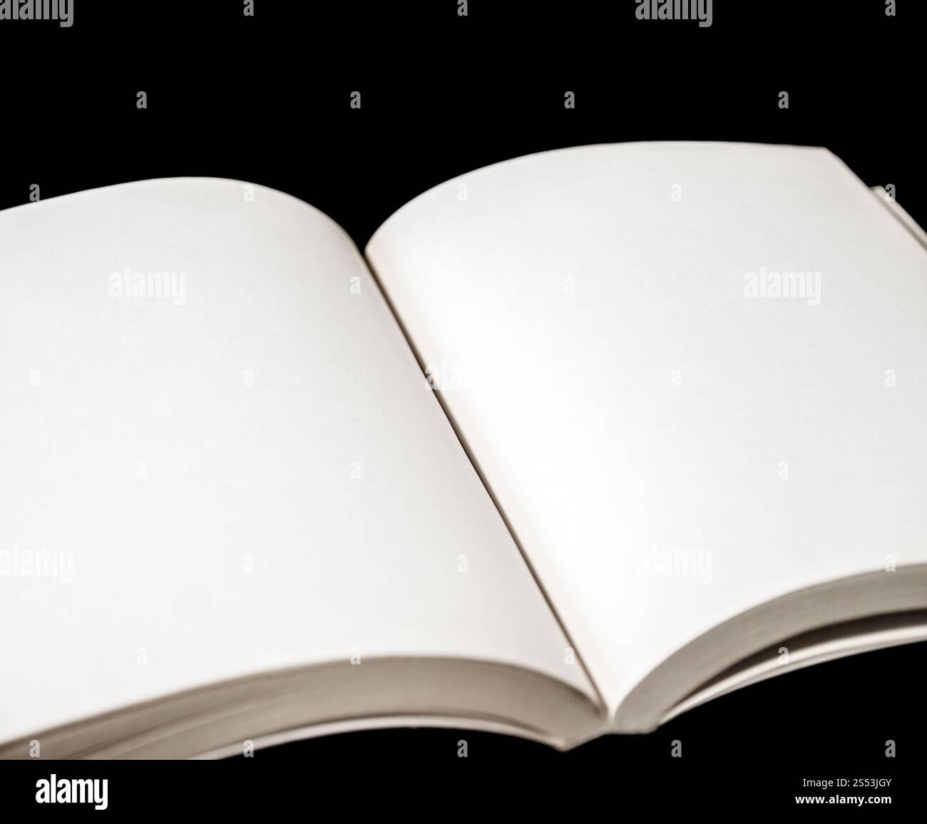 Open blank book mockup on black background. Open blank book on black ...