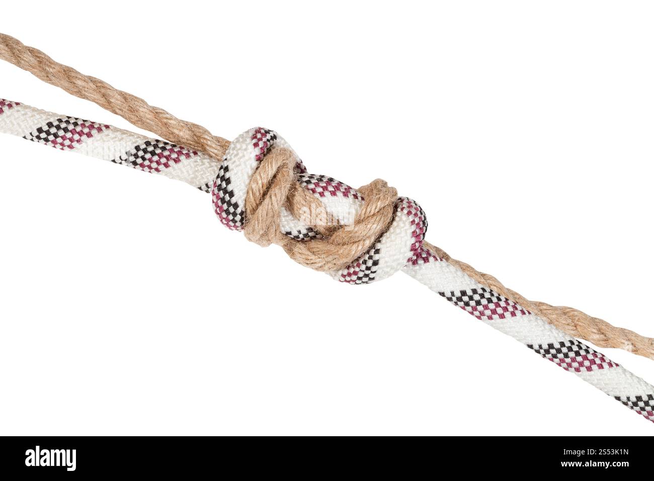 another side of Ring Knot (Water Knot) joining two ropes isolated on ...