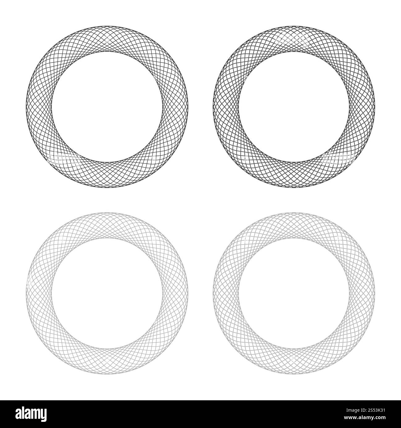 Spirograph element empty in center Abstract concentric symbol icon outline set black grey color ...