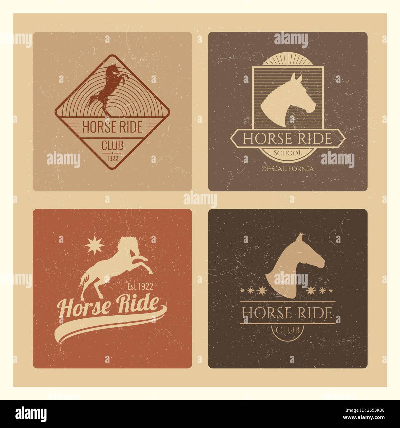 Horse ride club vintage retro emblem set isolated. Vector illustration ...