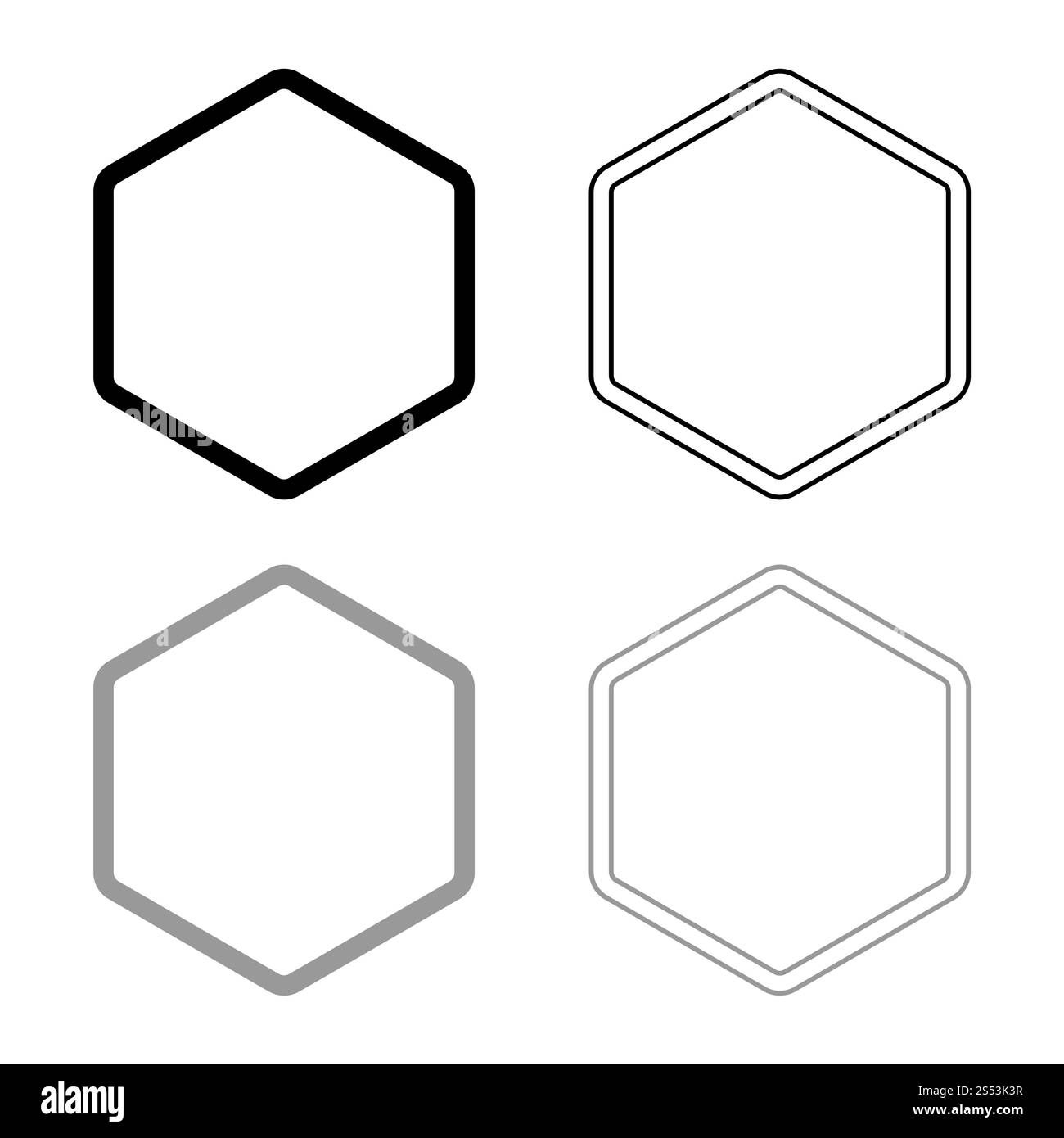 Hexagon shape element icon outline set black grey color vector ...