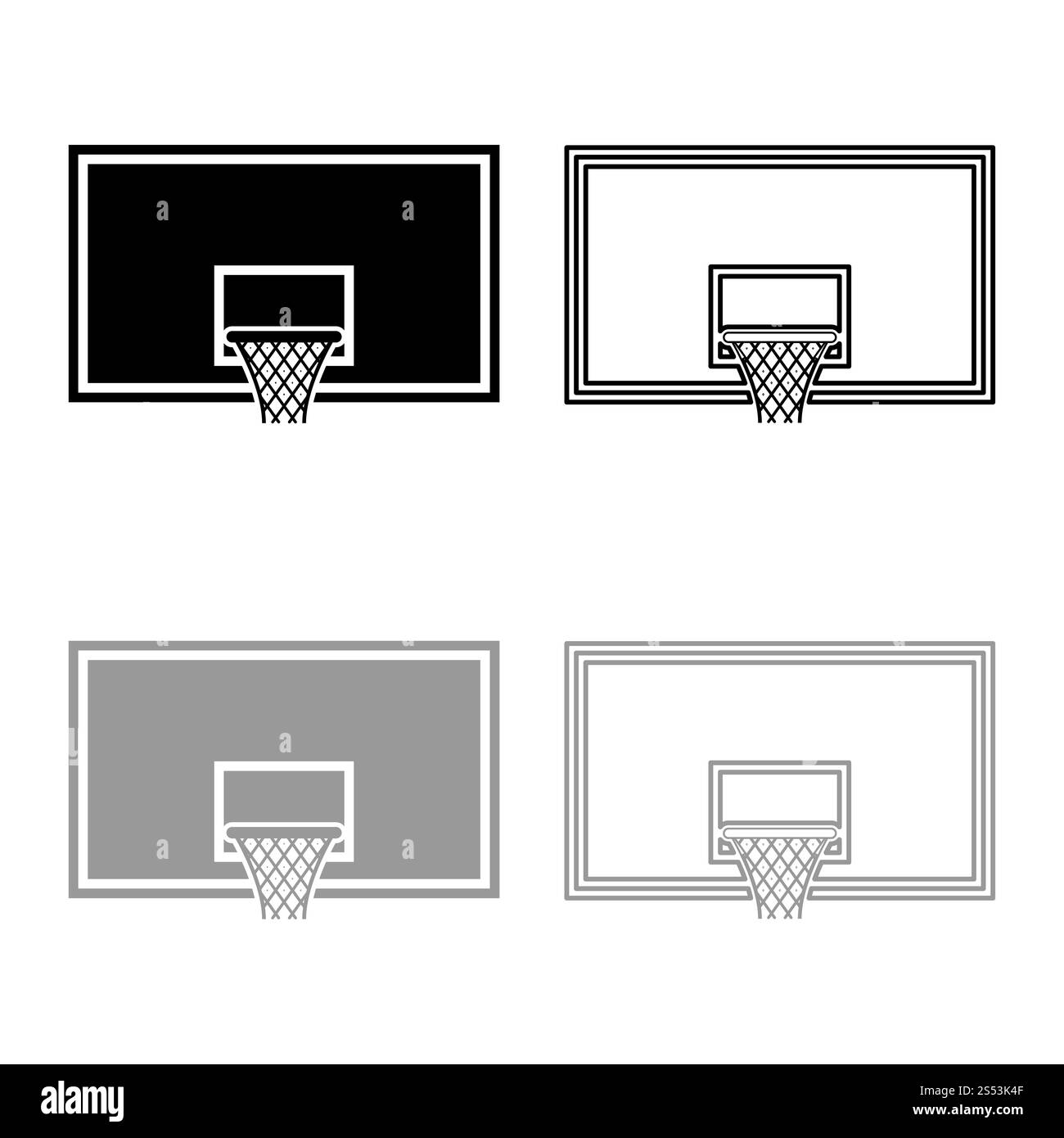 Basketball backboard Basketball hoop on backboard icon outline set black grey color vector ...
