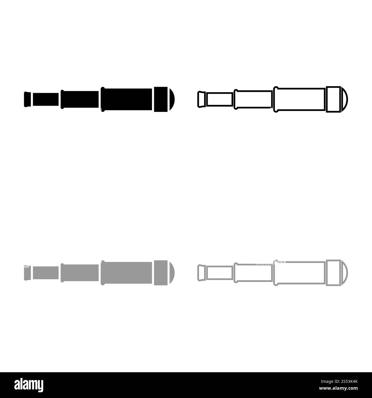 Spyglass Monocular Telescope lens icon outline set black grey color vector illustration flat ...