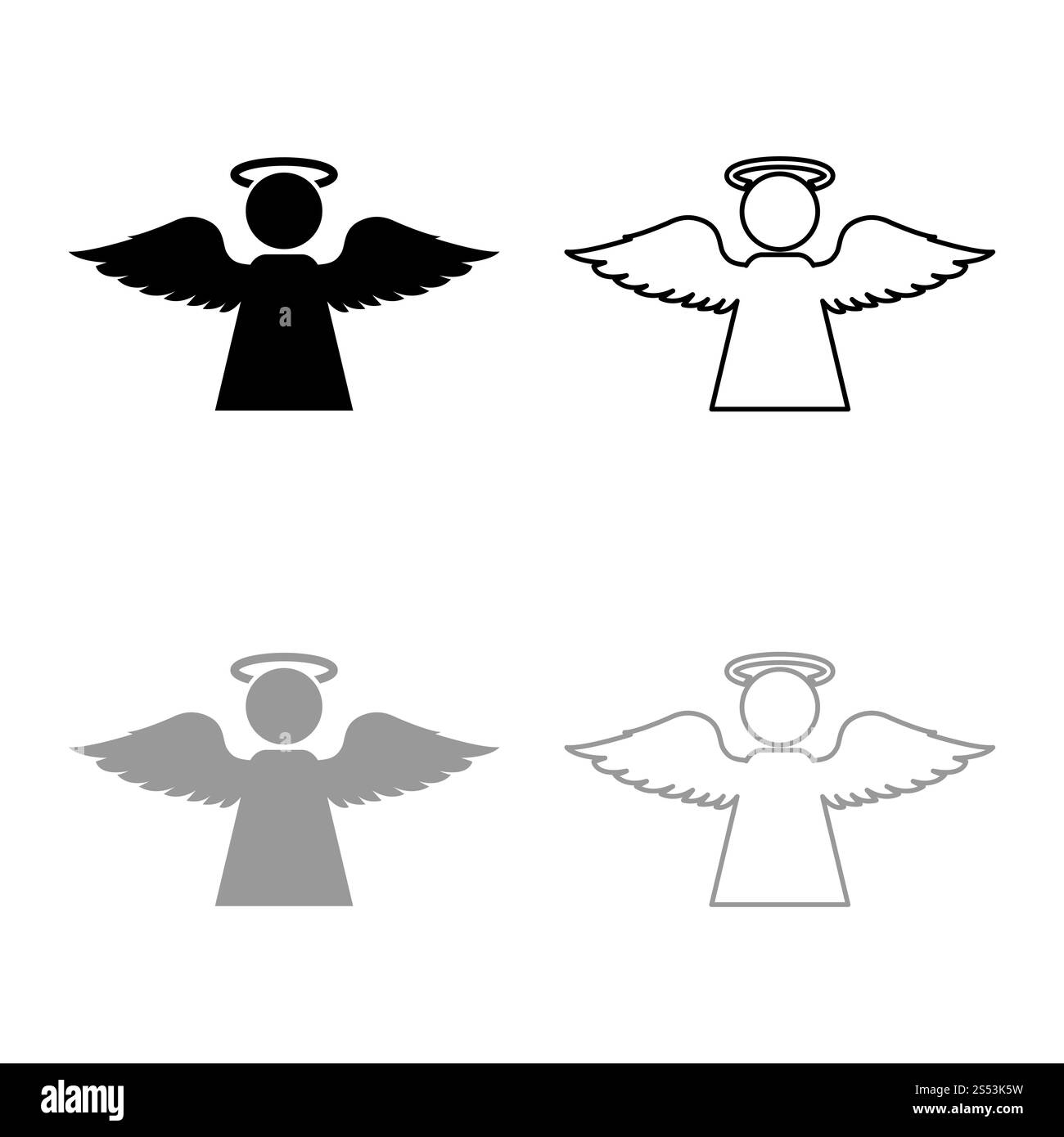 Angel with fly wing icon outline set black grey color vector ...