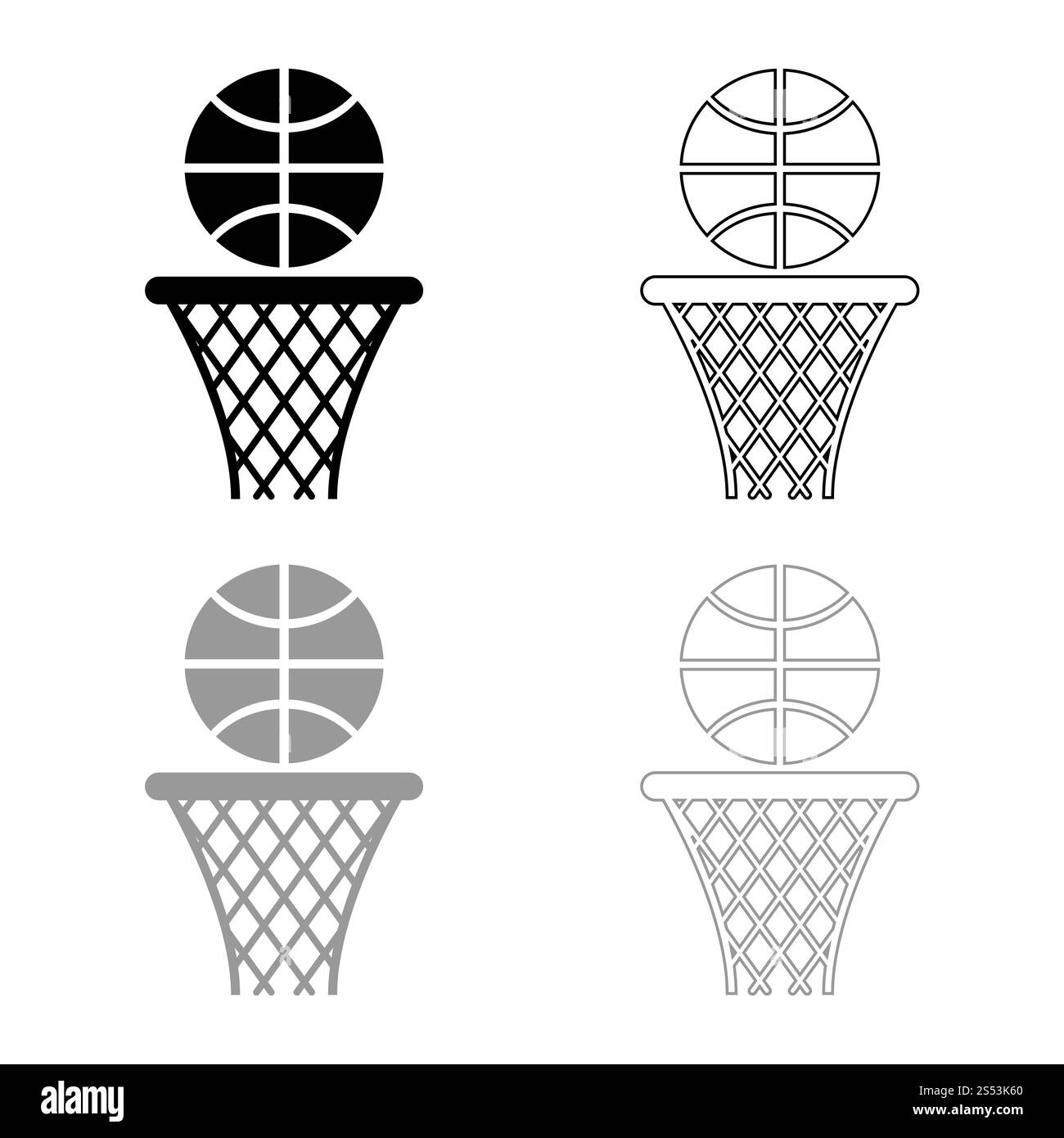 Basketball basket and ball Hoop net and ball icon outline set black ...