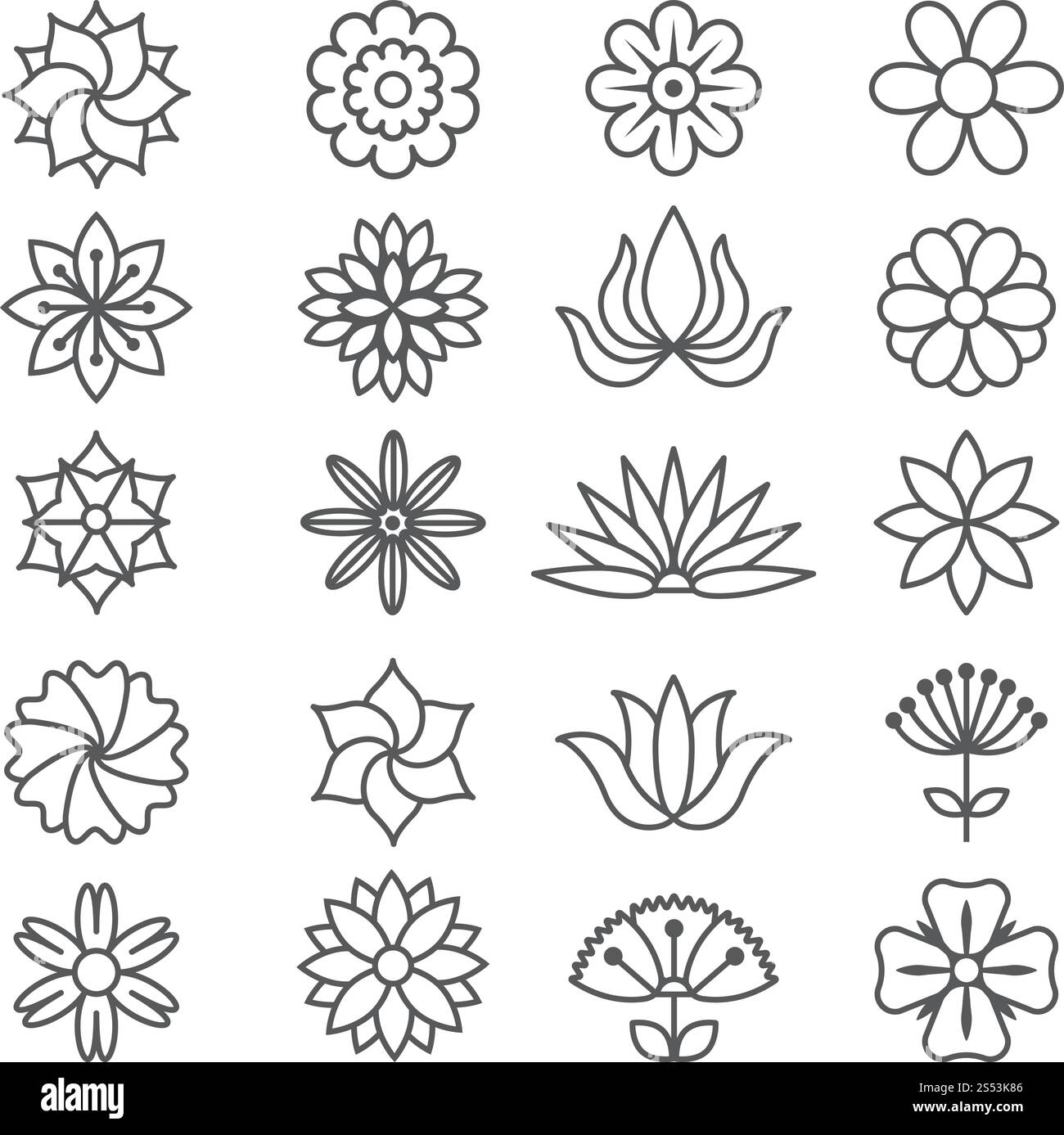 Floral monochrome pictures for logos design. Floral flower line art ...