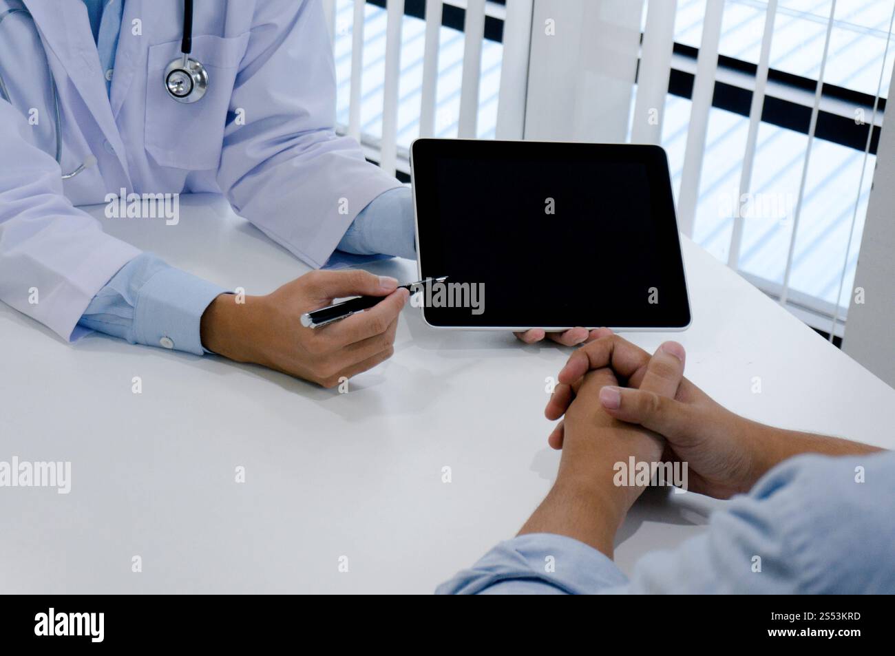 Professional medical doctor in white uniform gown coat interview ...