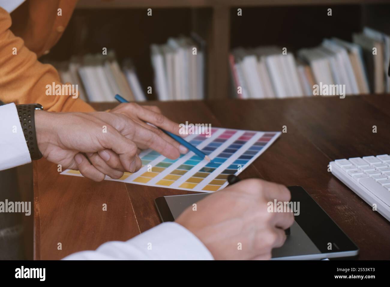 Graphic designer working on digital tablet. artist drawing on graphic ...