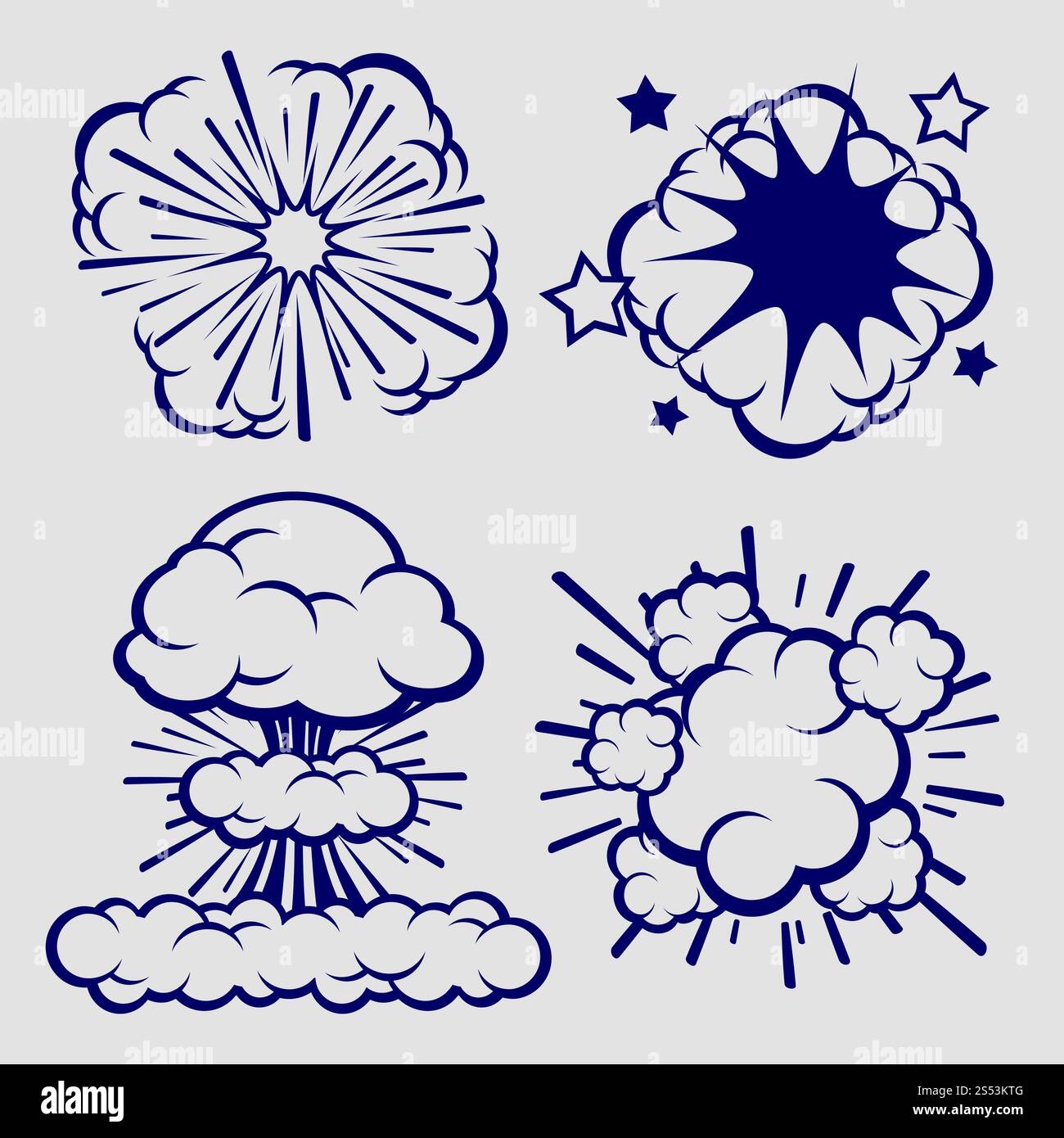 Ballpoint sketch explosion clouds isolated on grey background. Vector ...