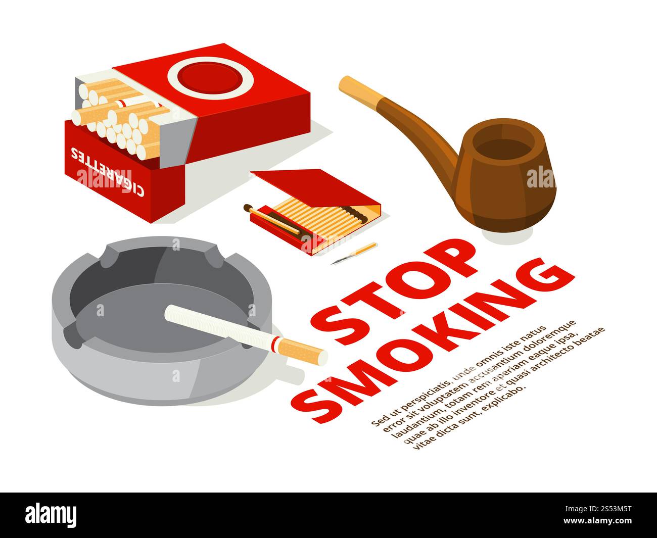 Concept illustrations of stop smoking theme. Various isometric pictures ...