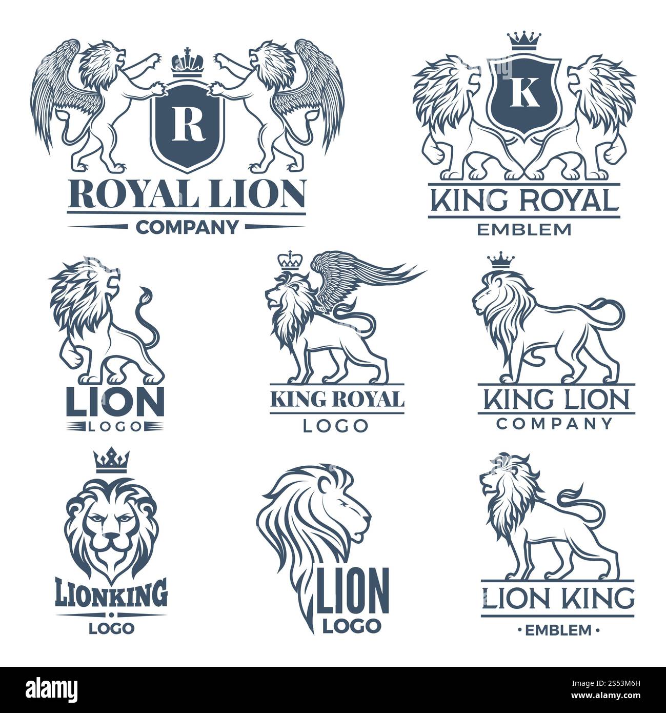 Design template of logos or badges with lions illustrations. Vector ...