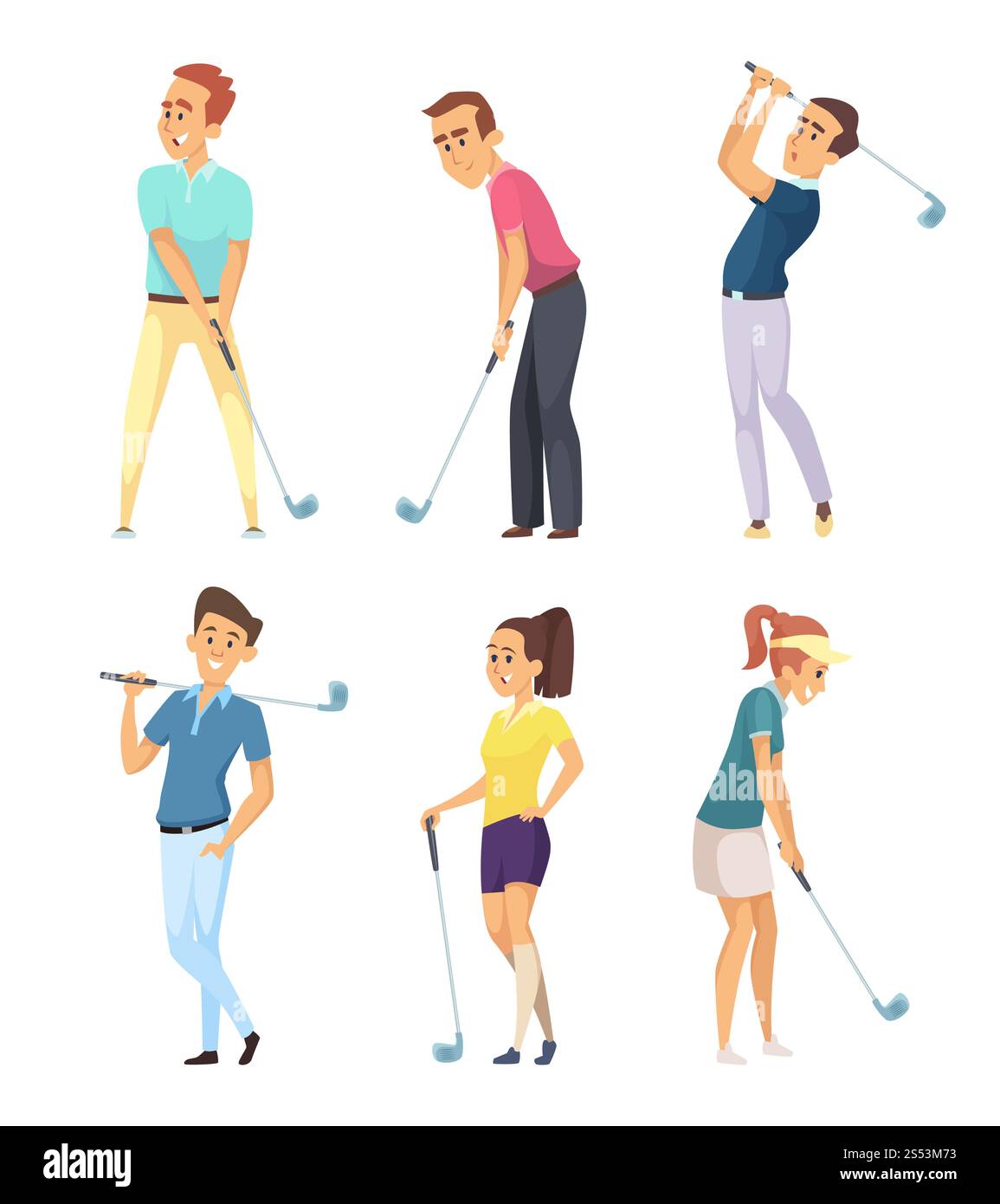 Different golf players isolate on white background. Vector golfer man ...