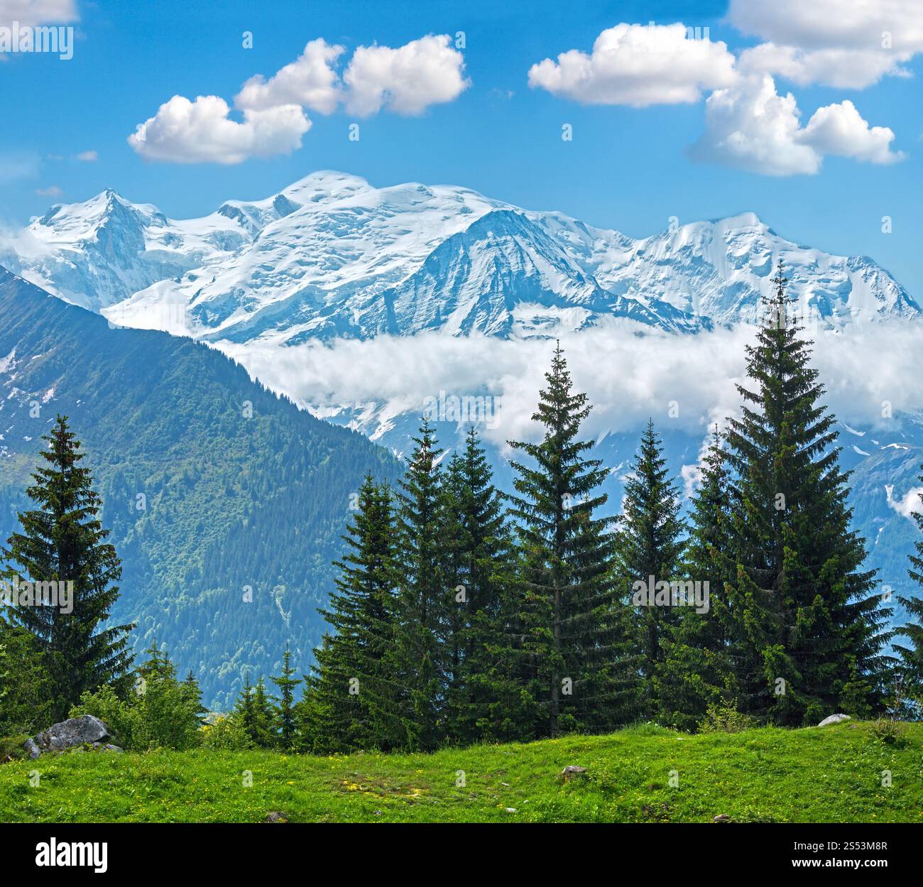 Mont Blanc mountain massif (Chamonix valley, France, view from Plaine ...