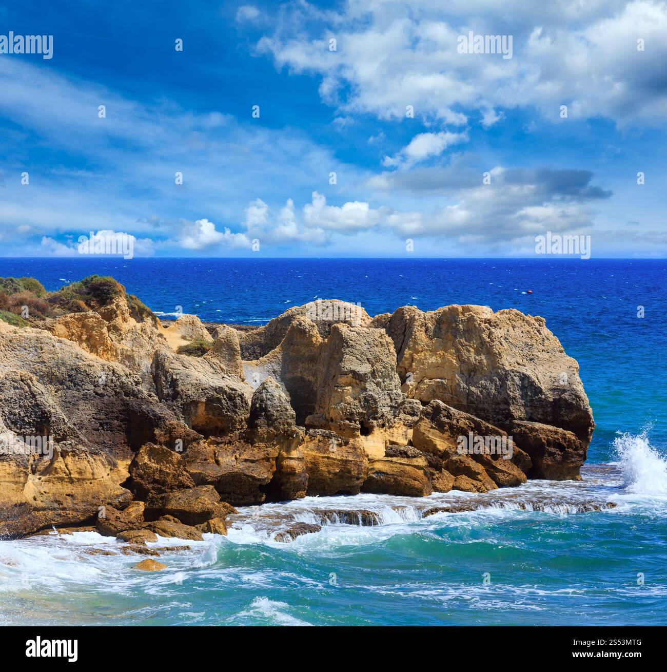 Summer atlantic rocky coast view with beautiful sky albufeira outskirts hi-res stock photography ...