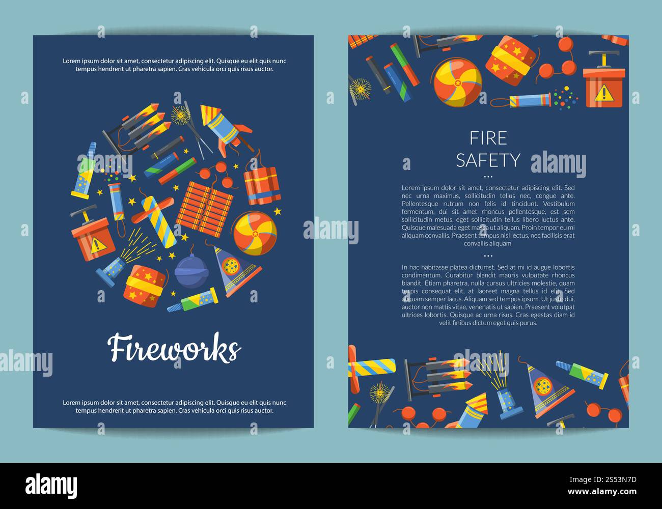 Vector cartoon pyrotechnics card, flyer or brochure template for ...