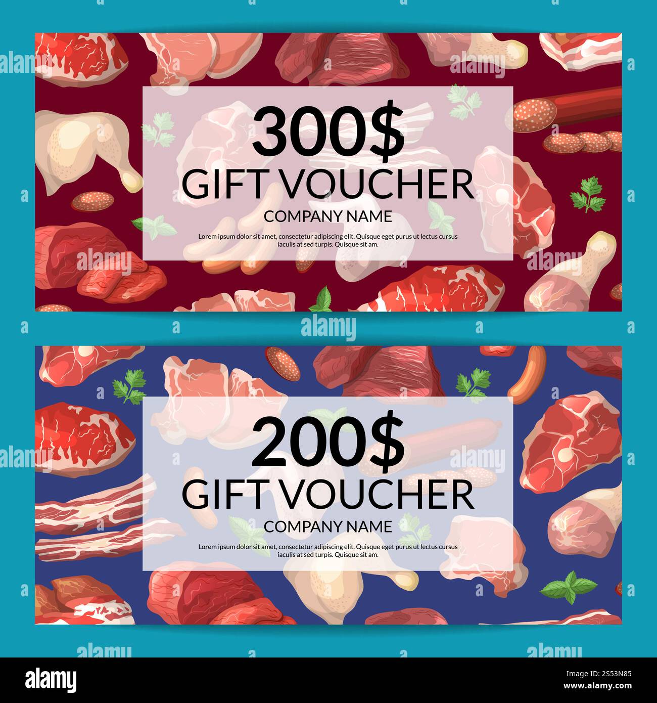 Vector cartoon meat elements discount or gift card voucher templates ...