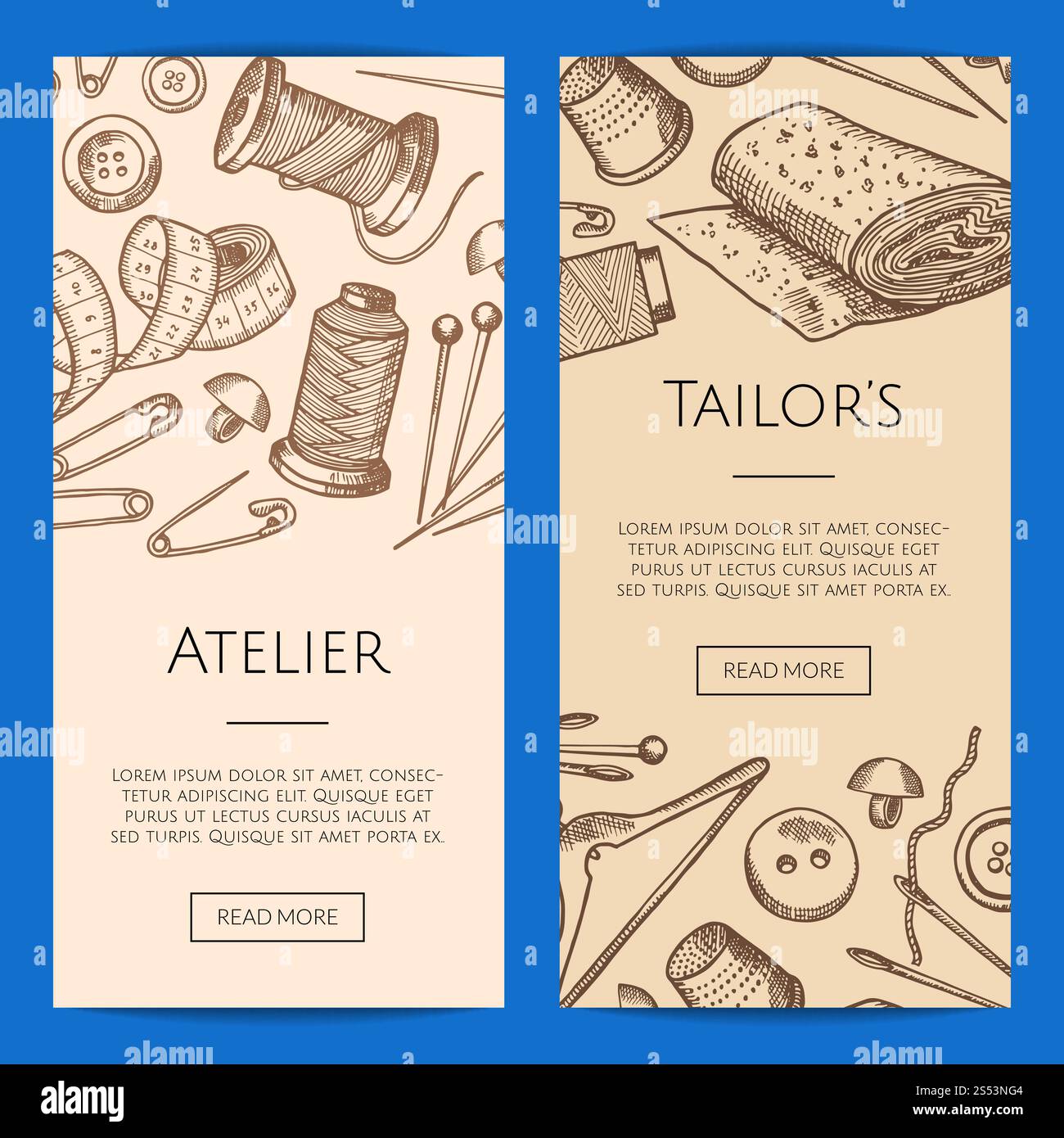 Vector hand drawn sewing elements vertical web banners illustration ...