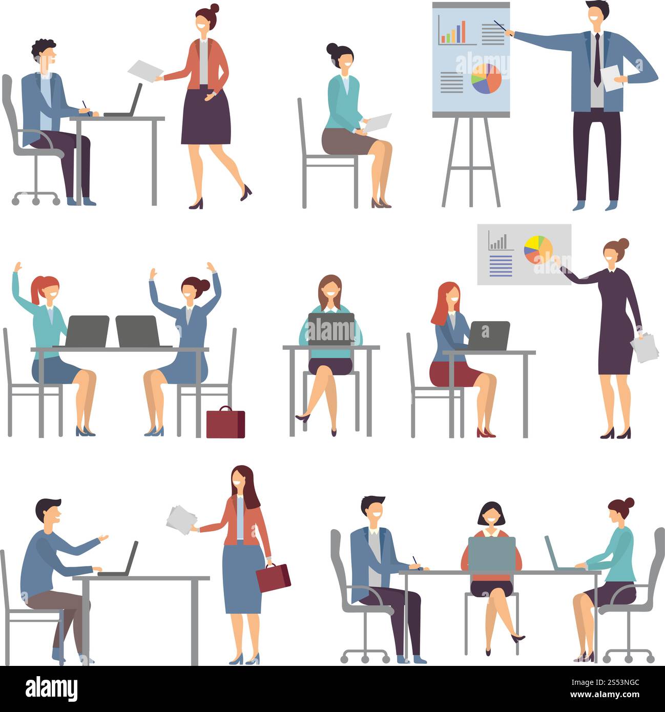 Stylized business characters. Different dialogs of office people ...