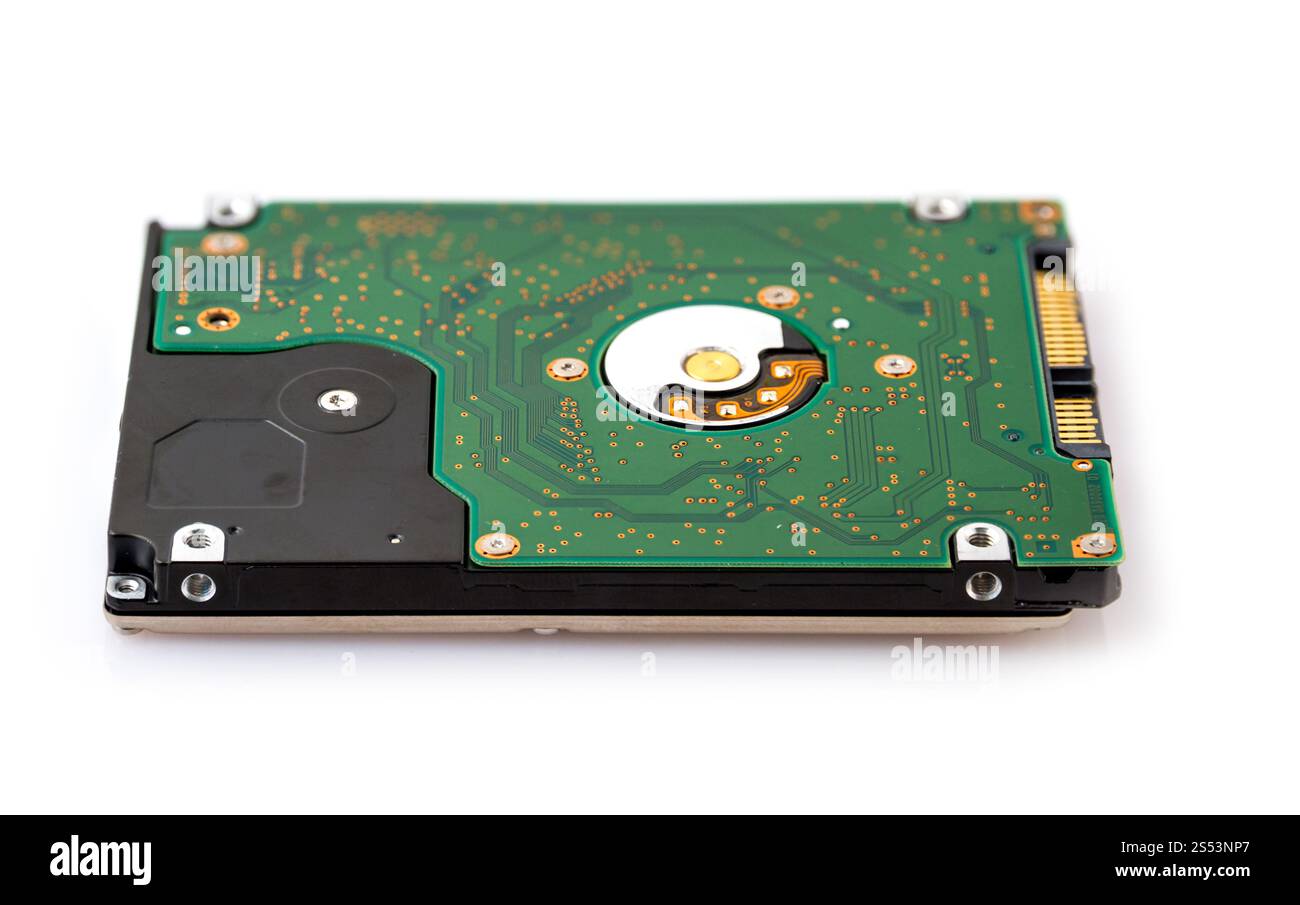 Opened hard disk drive isolated on white background. Hard disk drive ...