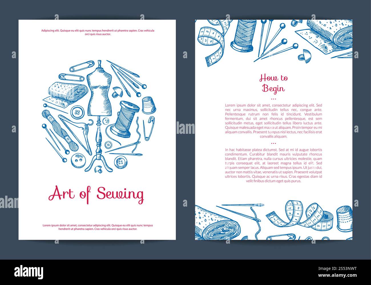 Vector hand drawn sewing elements card, flyer or brochure template for ...