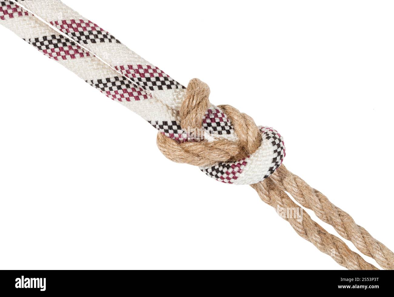 another side of surgeon's knot joining different ropes close up ...