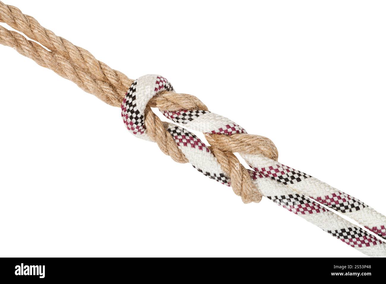 academic surgeon's knot, double reef knot joining two ropes isolated on ...