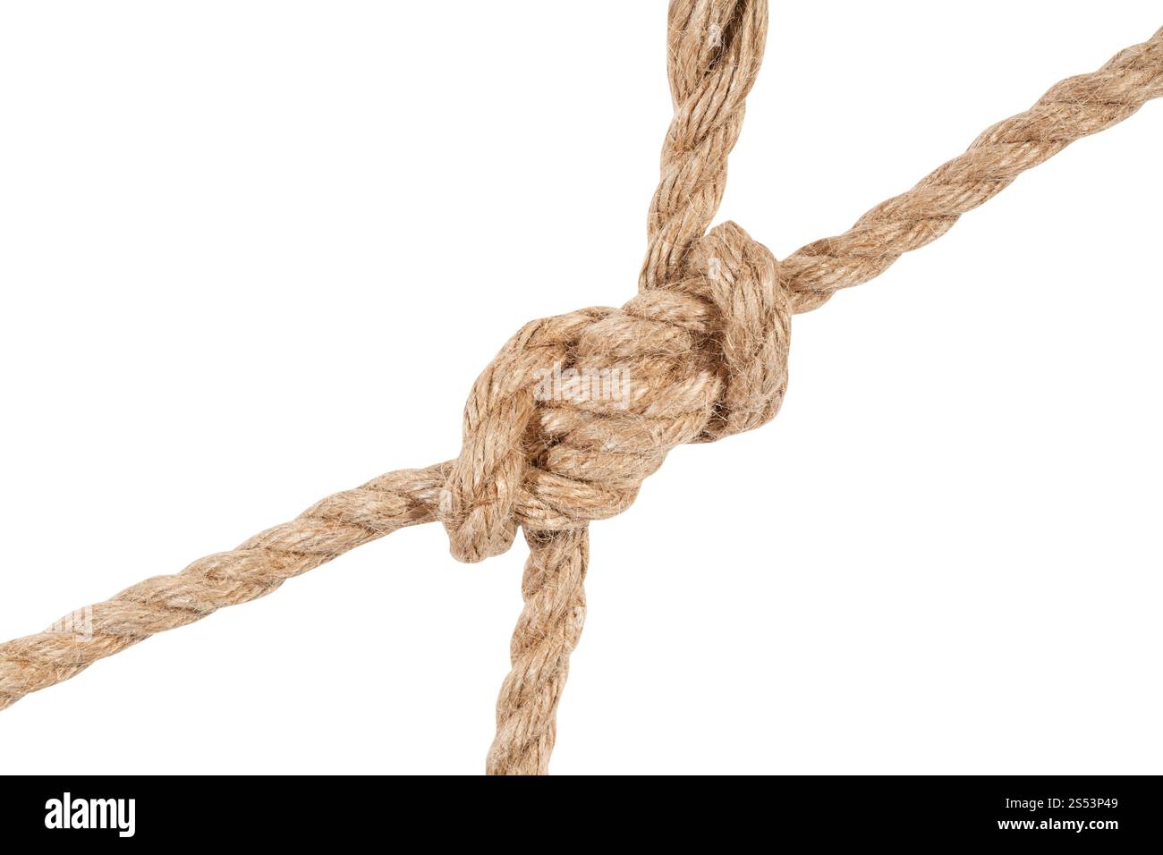 another side of hunter's bend knot joining two ropes close up isolated ...