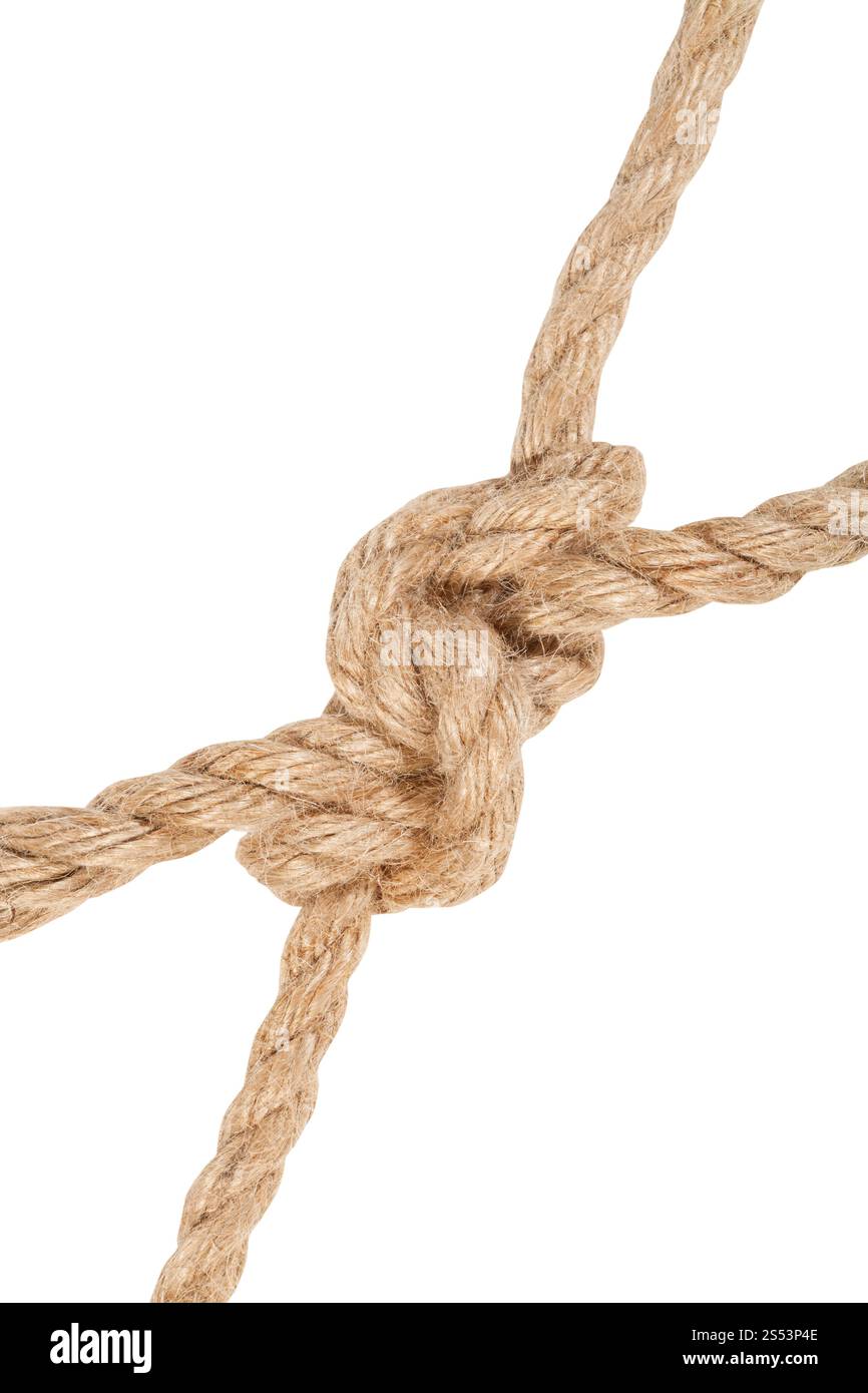 hunter's bend knot joining two ropes close up isolated on white ...