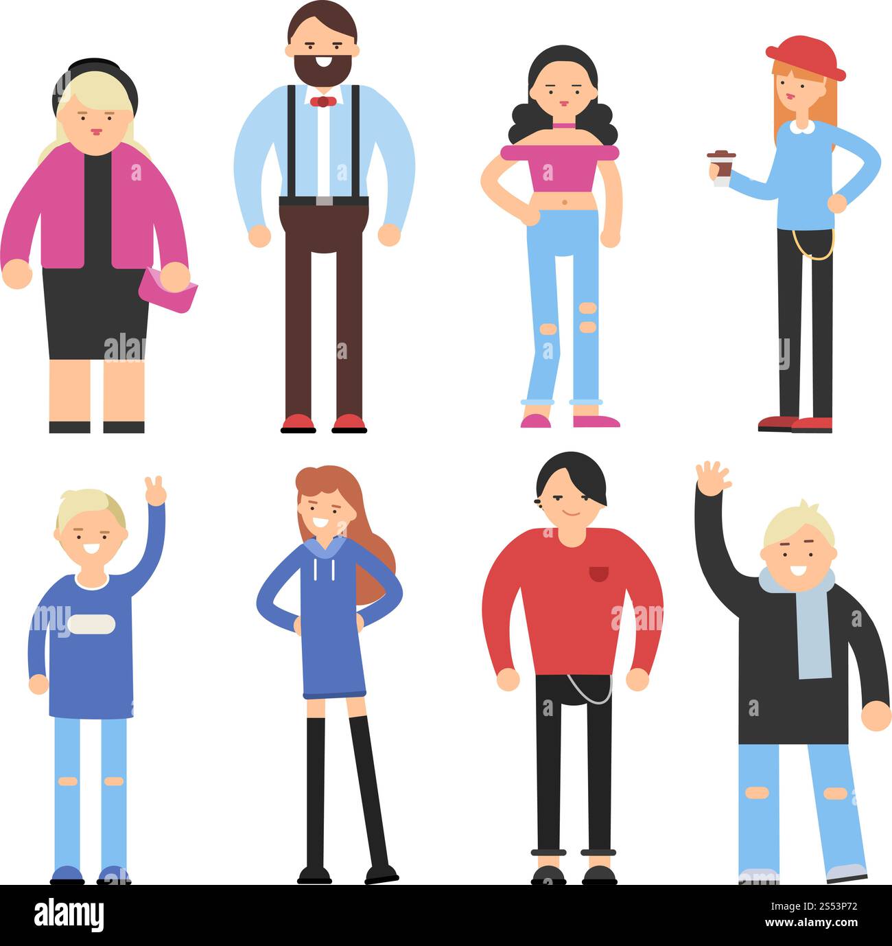 Cartoon flat characters of different peoples. Character man and woman ...