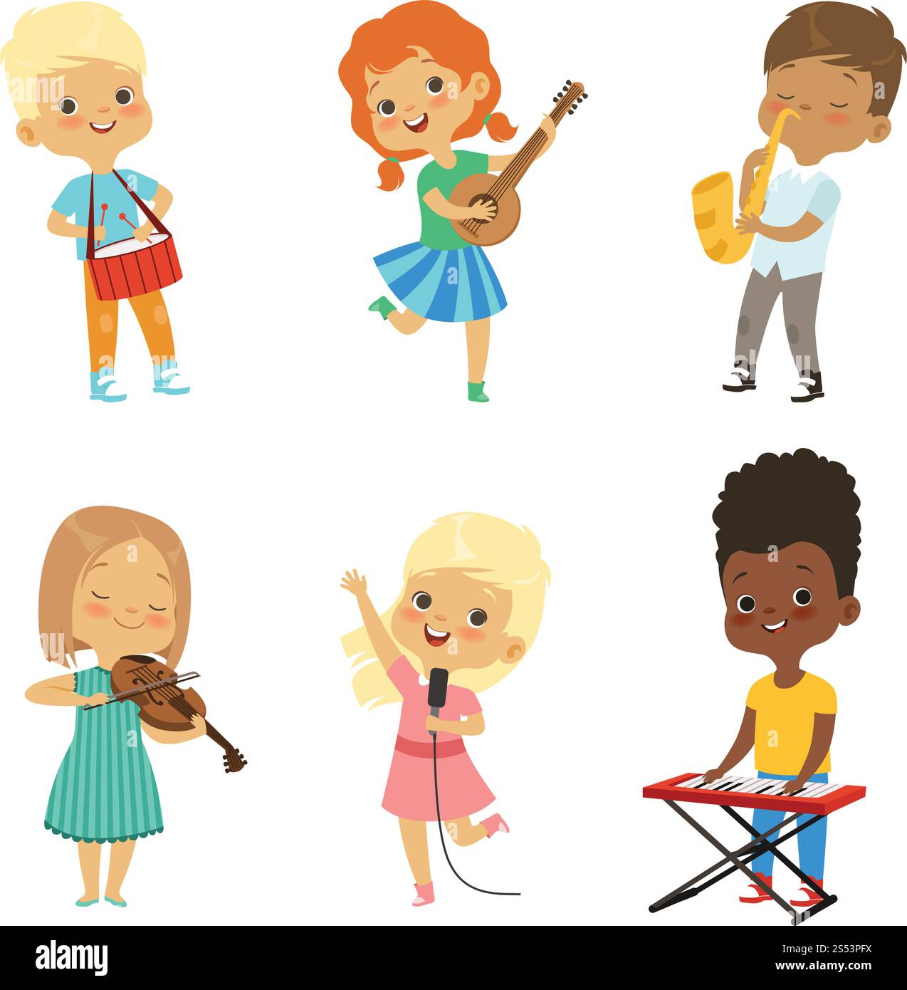 Various cartoon kids musicians. Musical happy children, entertainment ...