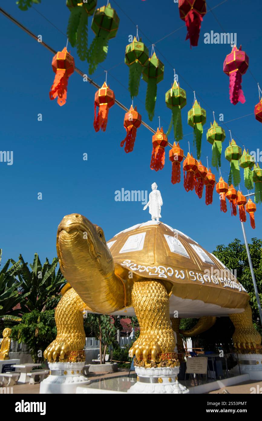 a big golden turtle at the Wat Pong Sunan Temple in the city of Phrae ...