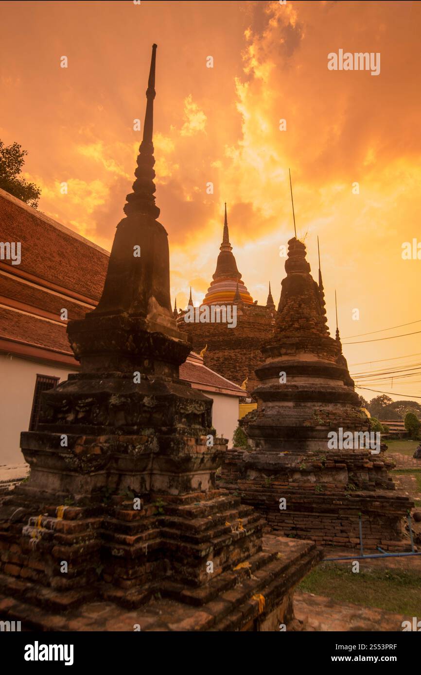 a ruin of the Wat Ratcha Burana Temple in the city of Phitsanulok in ...