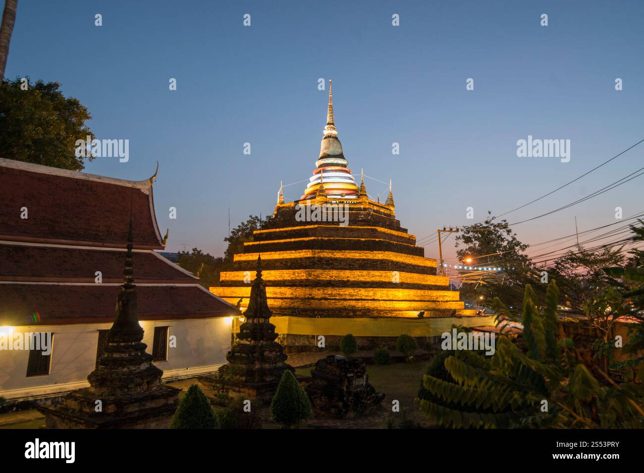 a ruin of the Wat Ratcha Burana Temple in the city of Phitsanulok in ...