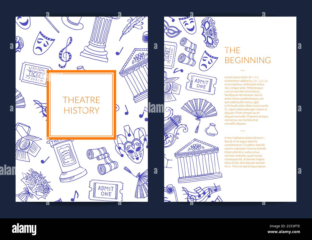 Vector doodle theatre elements card, flyer or brochure template for ...
