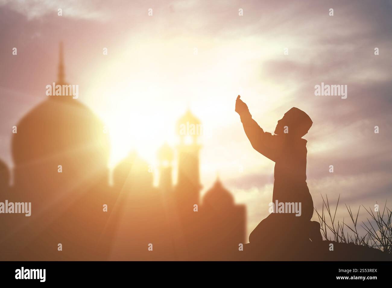 Silhouette muslim boy praying faith in allah God of islam supremely ...