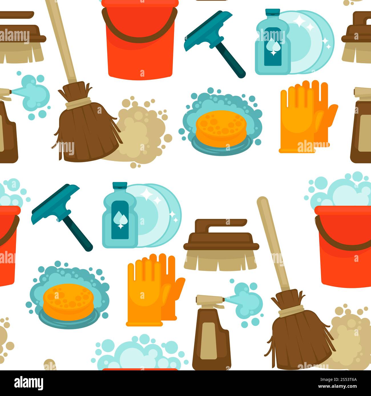 Cleaning service, tools and instruments seamless pattern vector. Chores ...